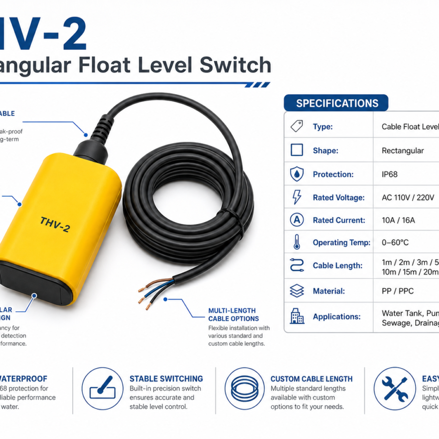 THV-2 Rectangular Float Level Switch Water Tank & Pump Control